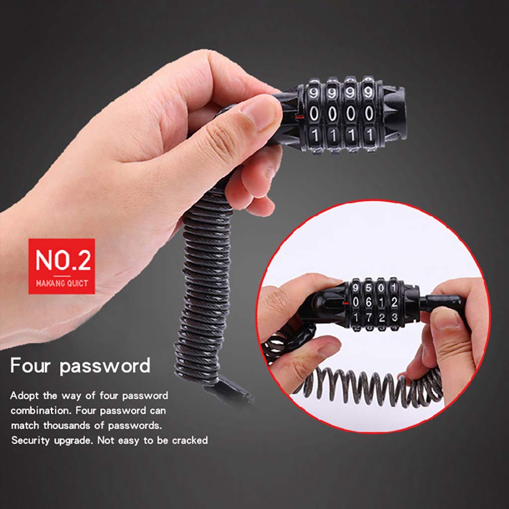 Cable Bicycle Lock Digit Bike Combination Security 4 for Resettable Lock Bike Accessories Bike Frame Handle (Black, One Size)