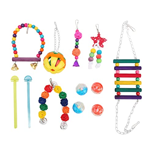 Deosdum 12Pcs Bird Toys Parrot Chewing Toys,Hanging Bell Pet Bird Cage Hammock Swing Toy Hanging Toy for Small Parakeets Cockatiels, Conures, Macaws