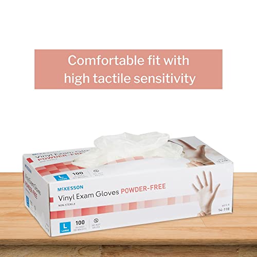 McKesson Vinyl Exam Gloves, Non-Sterile, Powder-Free, Large, 100 Count, 1 Box
