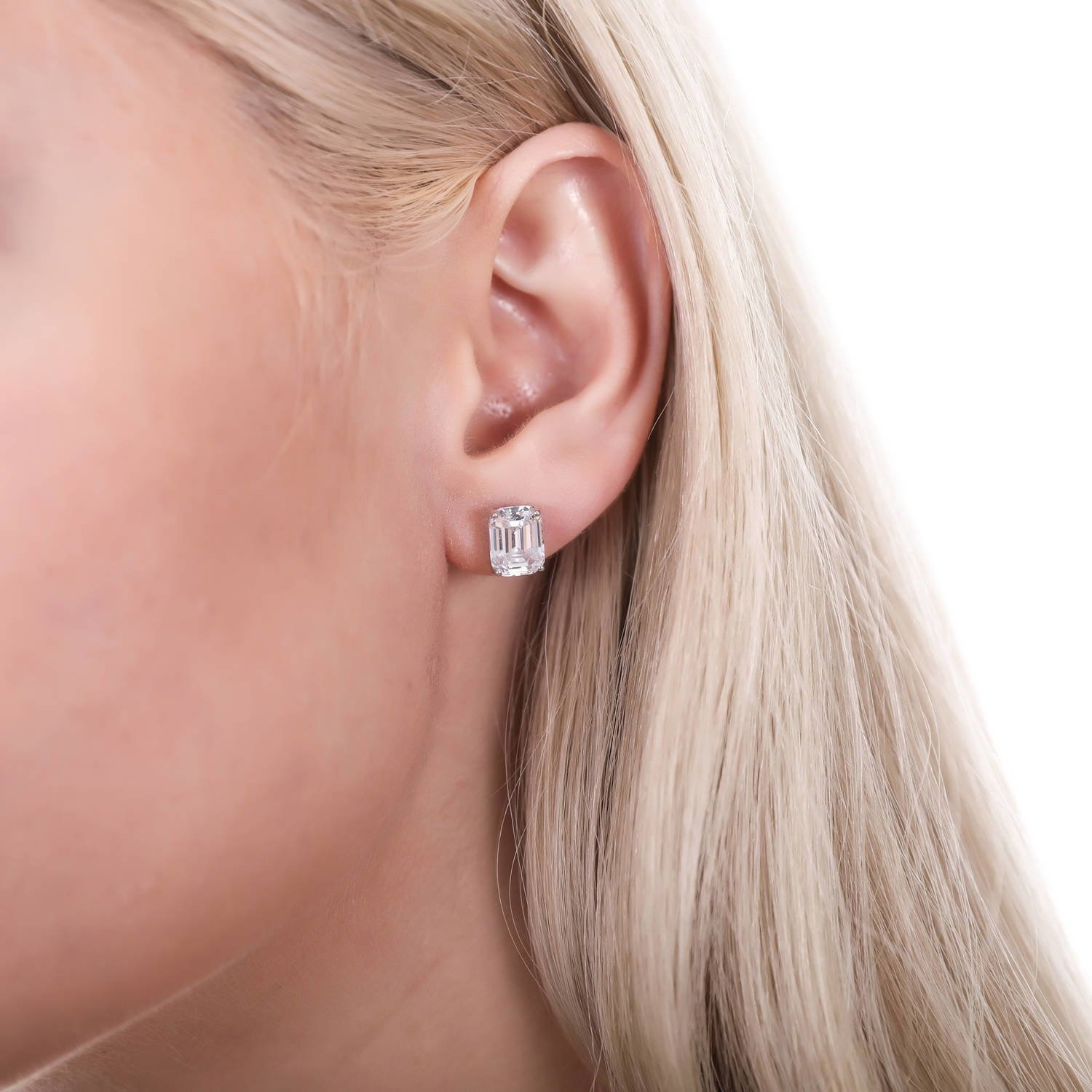 BERRICLE Sterling Silver Cubic Zirconia CZ Fashion Stud Earrings for Unisex, Rhodium Plated 9mm x 7mm