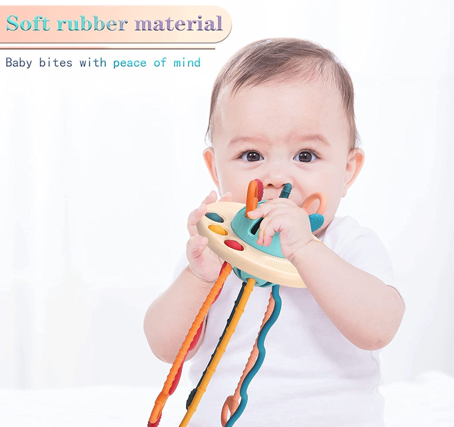 DDUBSUT Montessori Baby Toys 6 to 12 Months, UFO Silicone Pull String Interactive Toys, Travel Toys for Teething Toddlers, Exercise The Baby's Finger Fine Motor