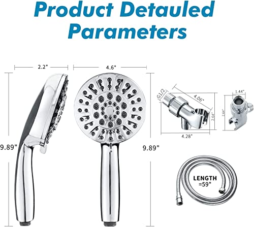 DOILIESE 6 Function Shower Head with Handheld, High Pressure Shower heads Set High Flow Hand Held Shower Head with Hose shower heads holder Rubber Washer Teflon Tape Chrome