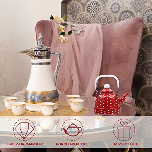 DEPILA Enamel Tea Kettle Stove Top Water Kettle 1L Coffee Kettle Stovetop Tea Kettle with Stainless Steel Filter Water Milk Warmer for Home Restaurant Kitchen Outdoor Red teapot