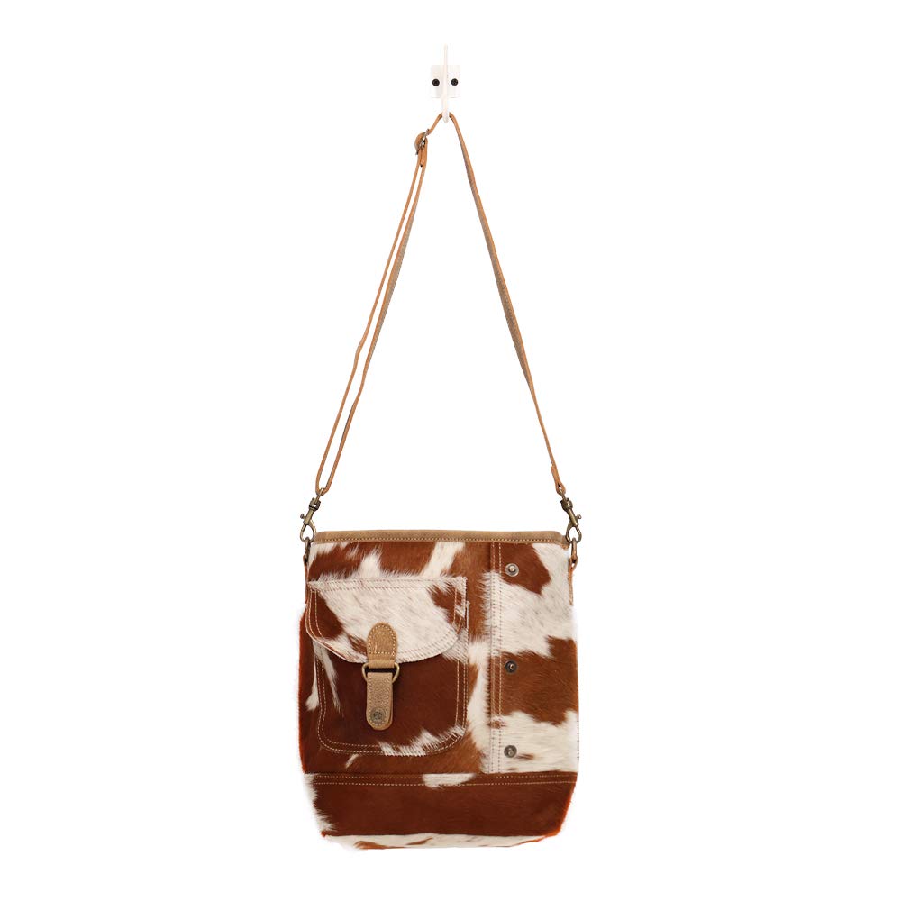 Myra Bag Nut Brown Upcycled Canvas & Cowhide Shoulder Bag S-1463