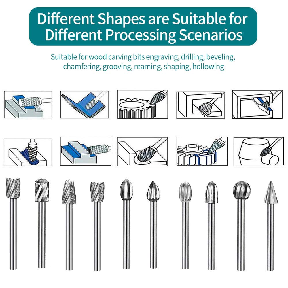 Carving Bits Wood Engraving Router Bit with 1/8"(3mm) Shank, 20Pcs HSS Different Burr Set to Meet Your Different Needs, Durable Rotary Tools Accessories for DIY Woodworking, Carving