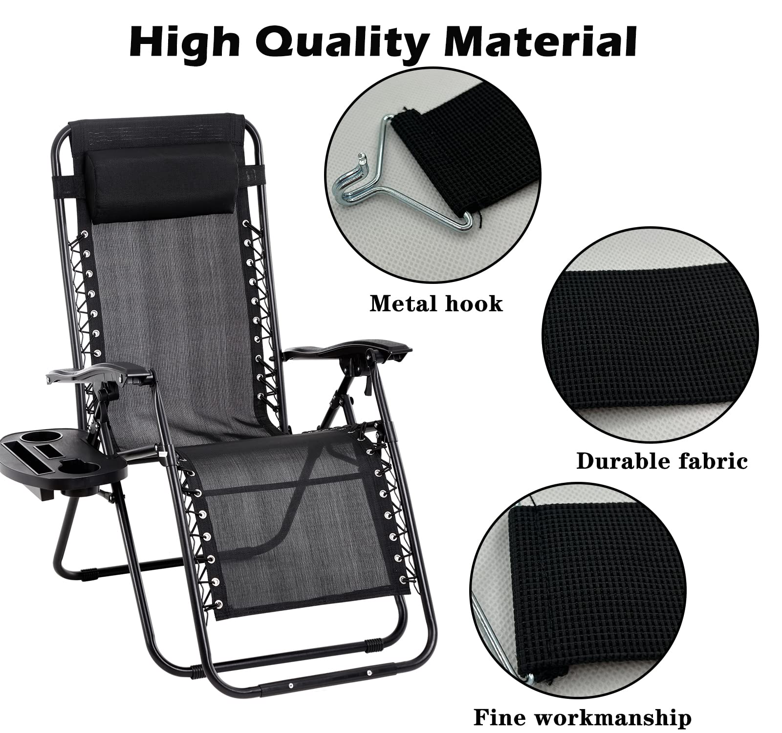Ostlttyn Zero Gravity Chair Accessories, 6 Pcs Thicken Gravity Chair Belts, Fabric Reinforced Anti-Crack Belt for Lounge Chair Zero Gravity Chair Patio Lawn Recliner Chair, Black