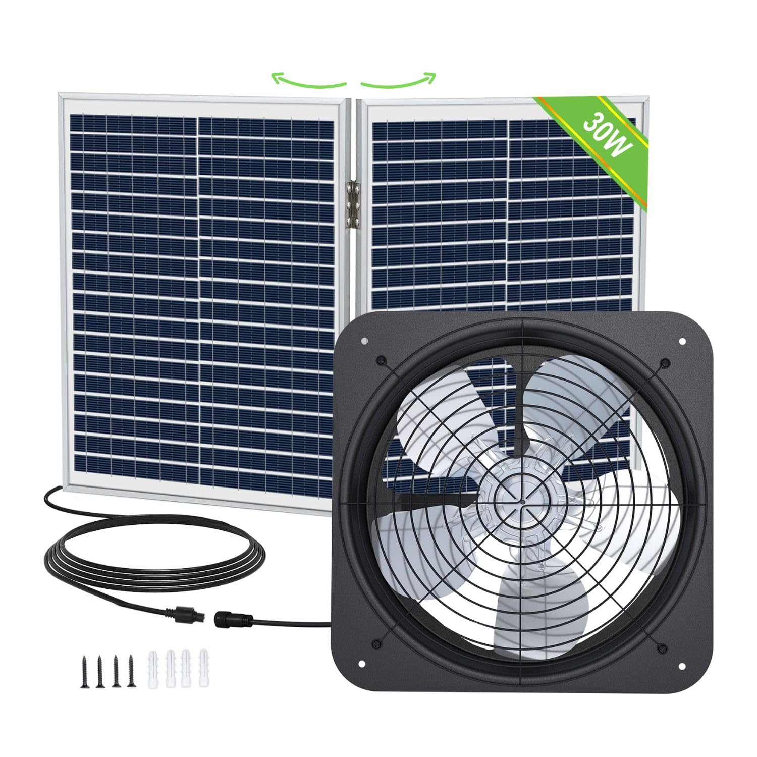 ECO-WORTHY 25W Solar Powered Attic Ventilator Gable Roof Vent Fan with 30W Foldable Panel - Fans for Home Attic, Greenhouse, RV or Outdoor, Ready-to-Use Fan,