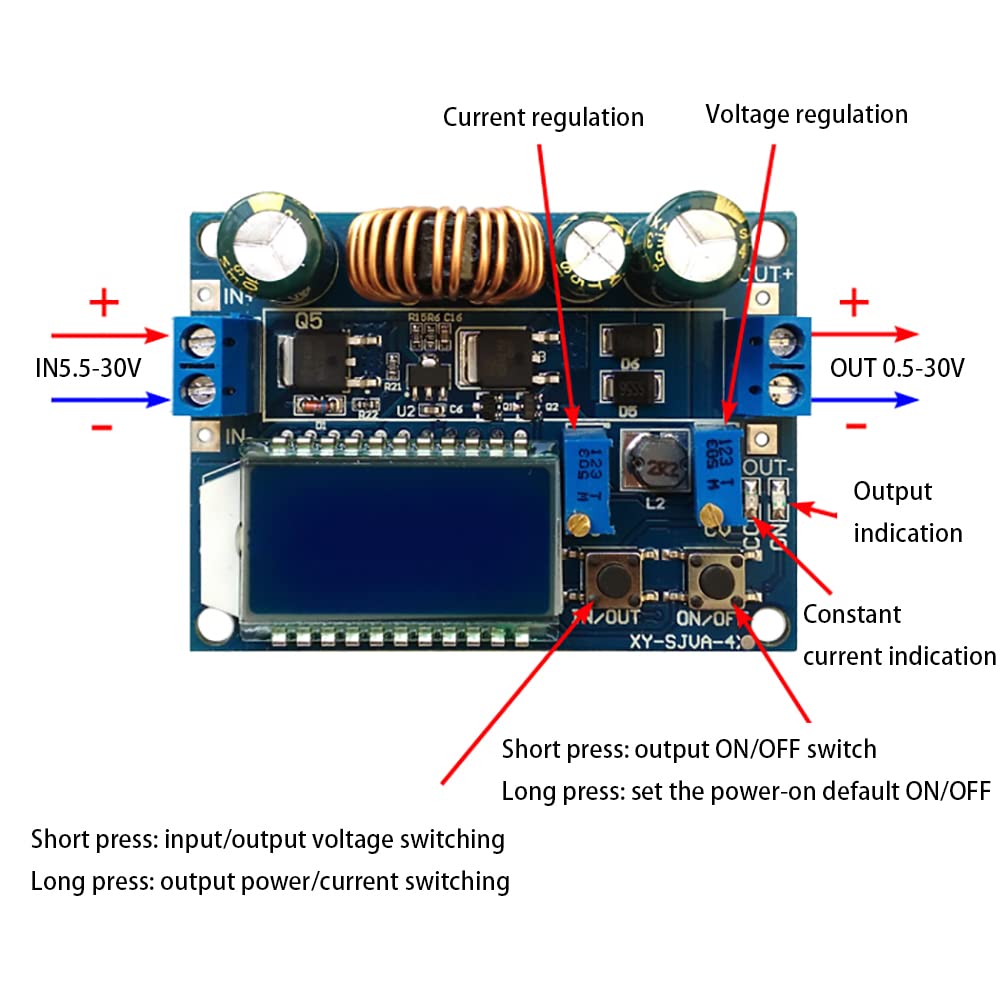 DC-DC Buck Boost Converter Module 5.5-30V 12v to 0.5-30V 5v 24v Adjustable Step Down Up Voltage Regulator Constant Current Voltage 3A 35W Power Supply with LCD Display