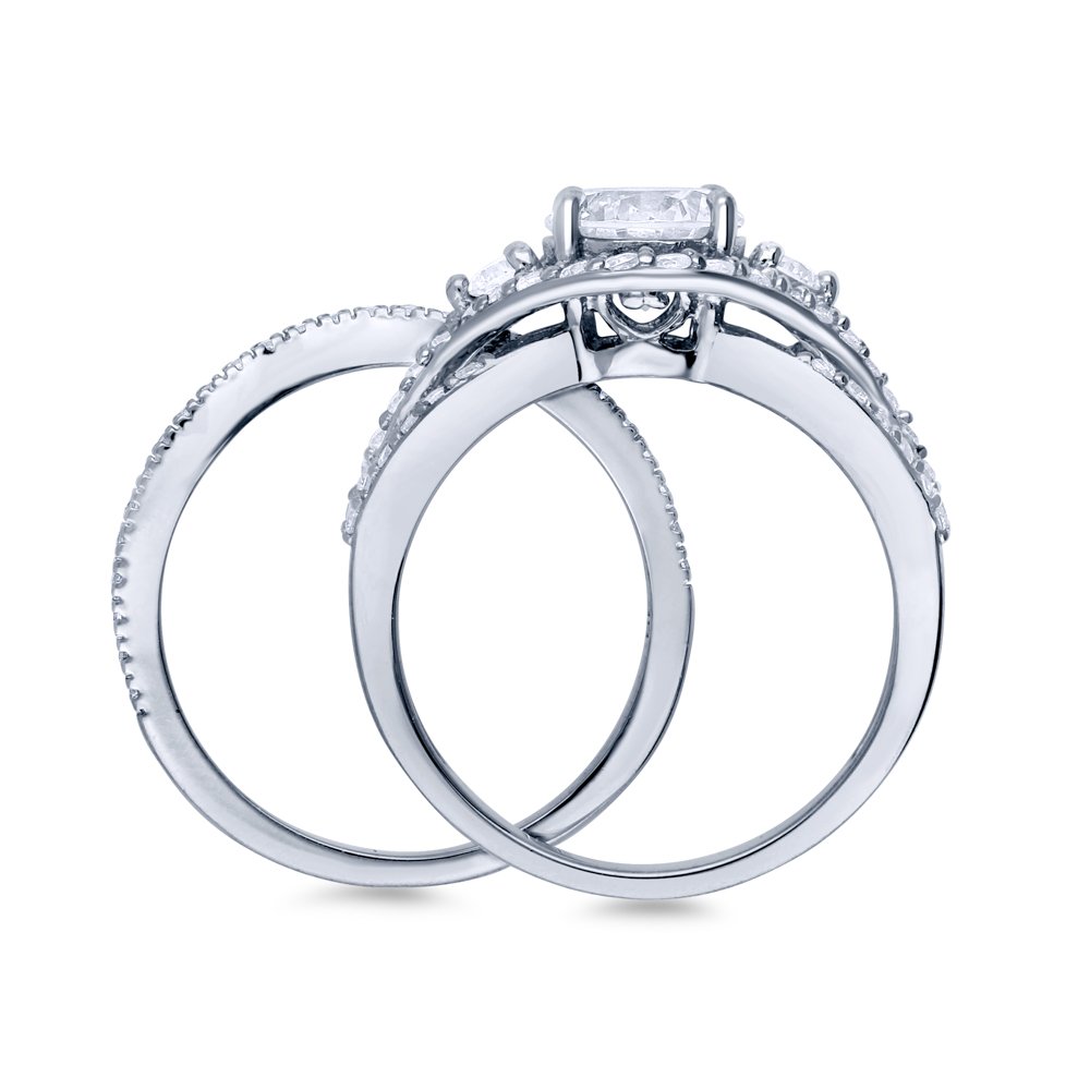 BERRICLE Sterling Silver 3-Stone Wedding Engagement Rings Round Cubic Zirconia CZ Ring Set for Women, Rhodium Plated Size 9