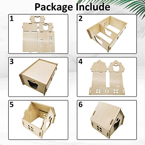 Guinea Pig Hideout Small Animal House Hide with Windows Hamster Wooden Castle Hut Chinchilla Cage Accessories for Chinchilla Guinea Pig Hamster Gerbil Hedgehog