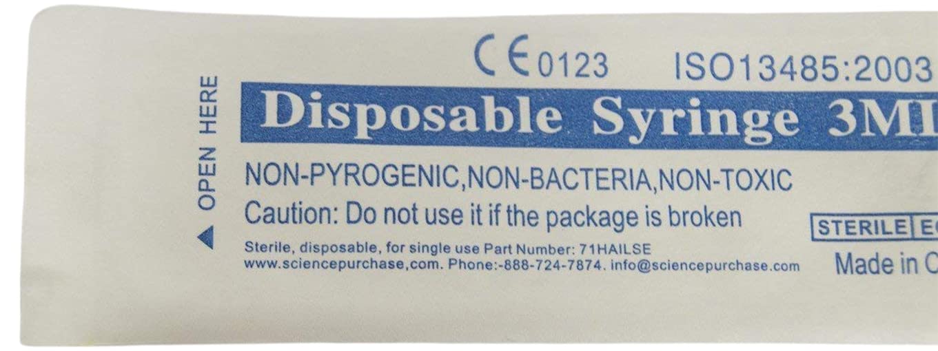 Science Purchase Disposable Luer-Slip Tip 3mL Syringe, Sterile without Needle, 100 Count