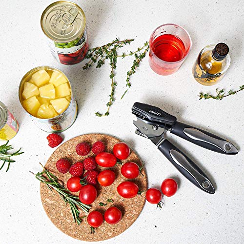 Can Opener, Stainless Steel Manual Can Opener, Food-Safe, Multifunctional Bottle Openers with Non-Slip Handle & Oversized Turn Knob, Smooth Edge, Ultra Sharp Cutting for Seniors with Arthritis