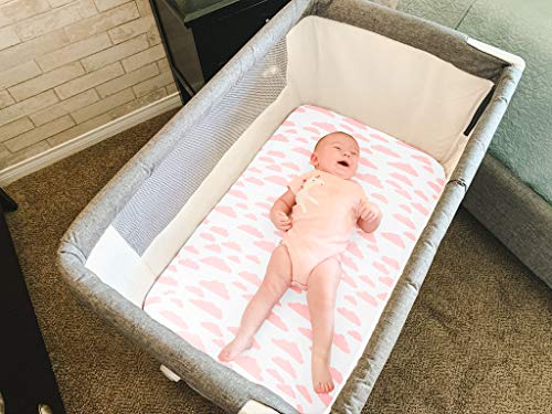 Pack n Play Sheets – Premium Pack and Play Sheet Set - 4 Pack – 100% Super Soft Jersey Knit Cotton Playard Mattress Sheets – Portable Playpen Fitted Play Yard Mini Crib Sheet for Girl (24 x 38 x 5)
