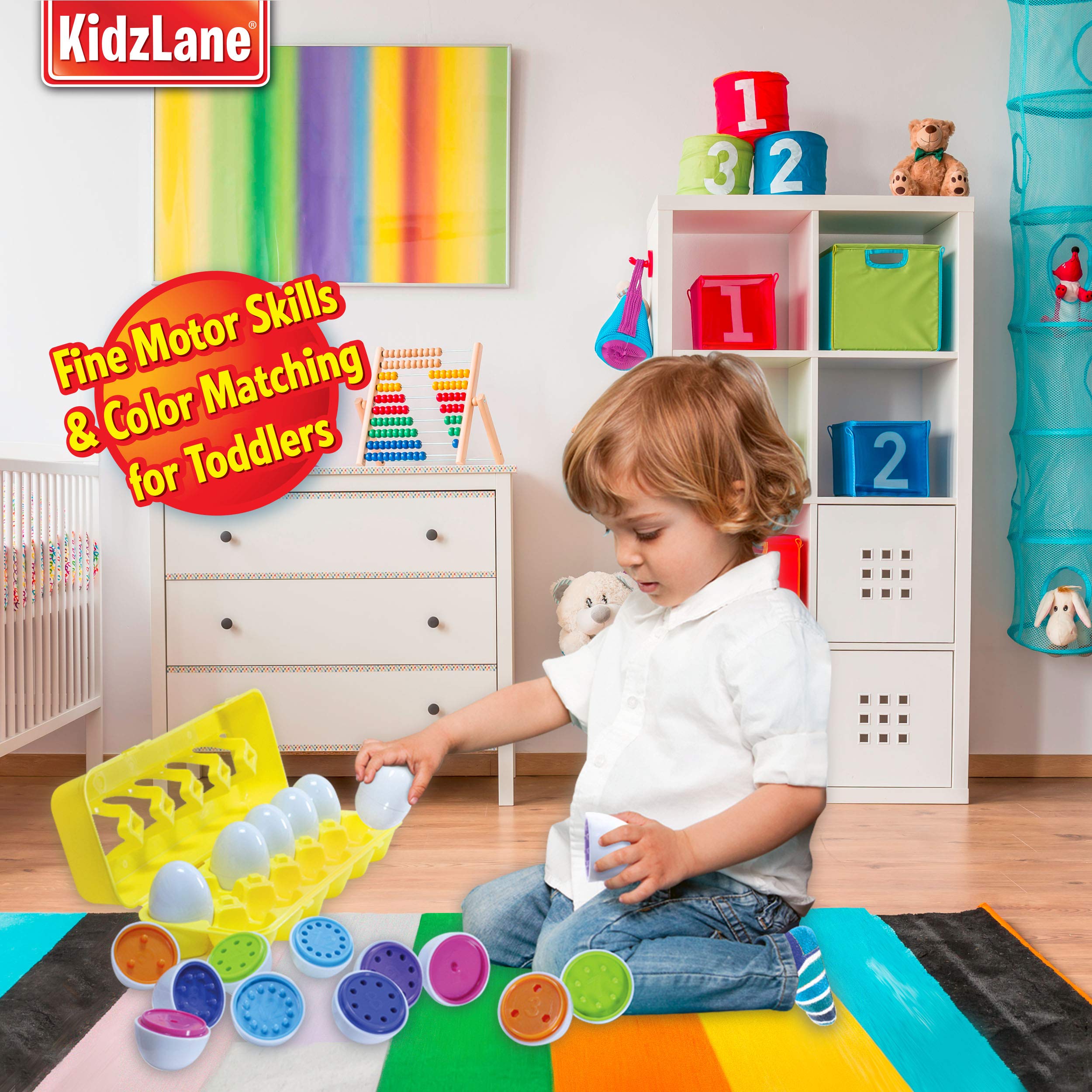 Kidzlane Toddler Toy - 12 Matching Eggs Set - Interactive Egg Matching Toy for Toddlers - Educational Game - Color and Number Recognition - Safe, Durable Eggs That Crack Open for Preschool Play