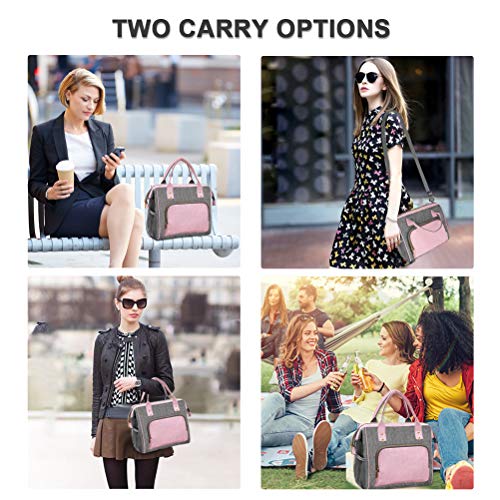 IDEATECH Insulated Lunch Bag, Reusable Lunch Bags for Women, Pink Cute Lunch Cooler Bag, Leak Proof Tote Bag with Adjustable Shoulder Strap for Women Work, Office, Picnic, Beach(Pink)