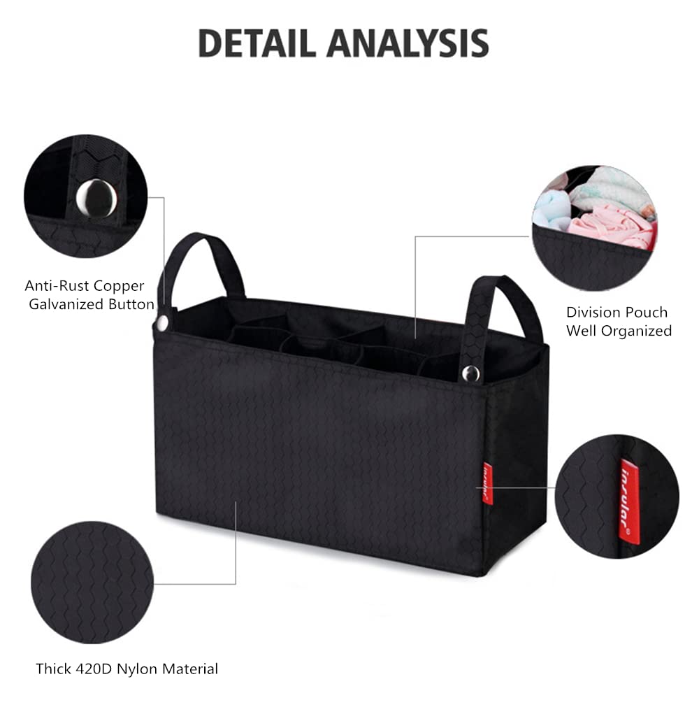 Universal Baby Stroller Organizer Secure Hanging Bag Multifunctional Separate 7 Compartments Diaper Infants Essentials Storage Pouch Buggy Buddy Carriage Pushchair Pram Jogger Wheelchair Accessories
