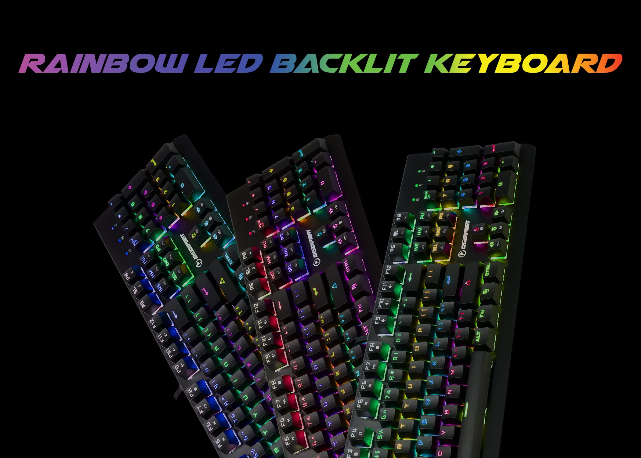 Check Point LED mechanical gaming keyboard for pc, clean and slick aluminum alloy design on The top cover, Rainbow LED lighting, Pluggable Switches, 50 million click lifespan