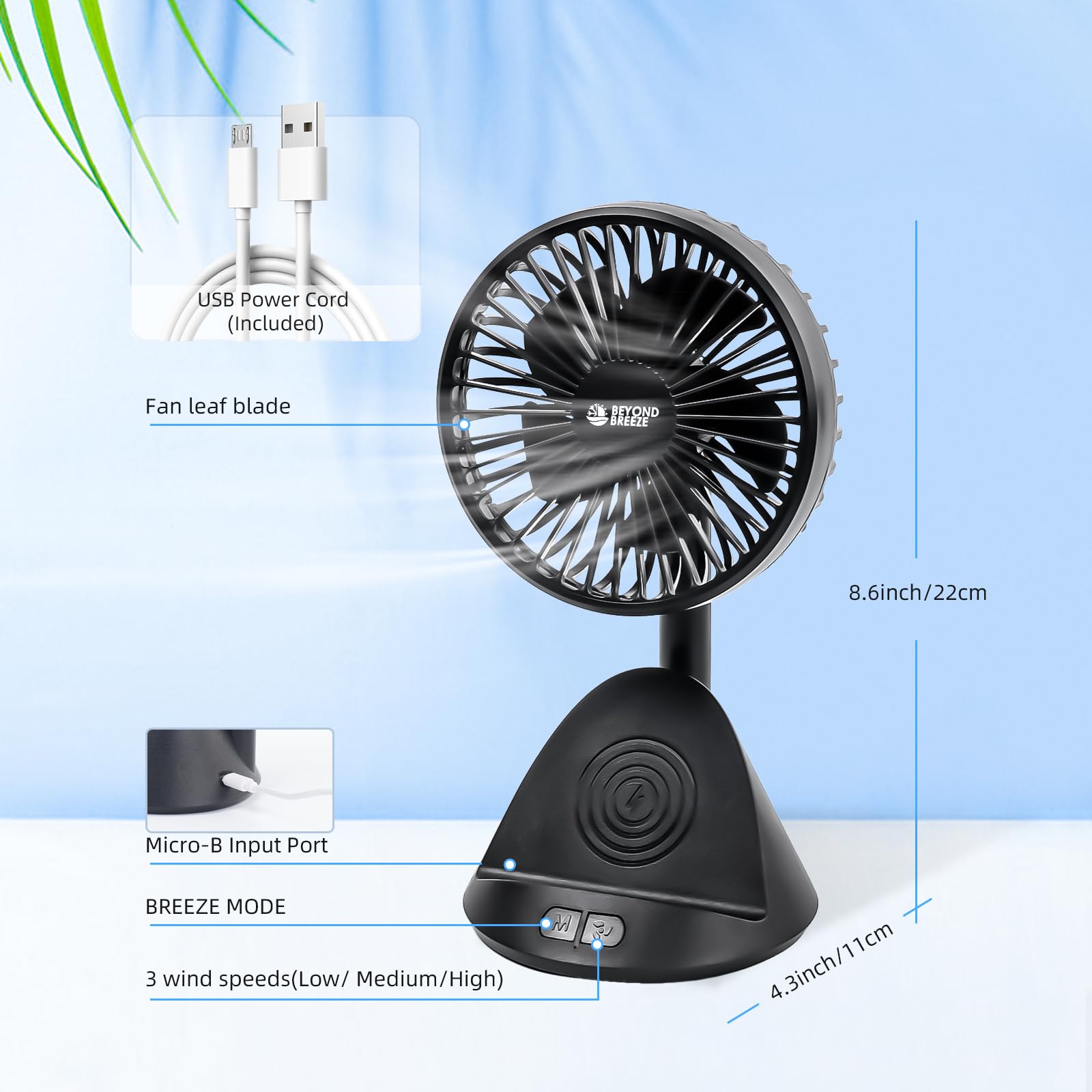 BEYOND BREEZE: Portable Rechargeable Mini Fan – Experience Whisper-Quiet Cooling and Multi-Functional Convenience