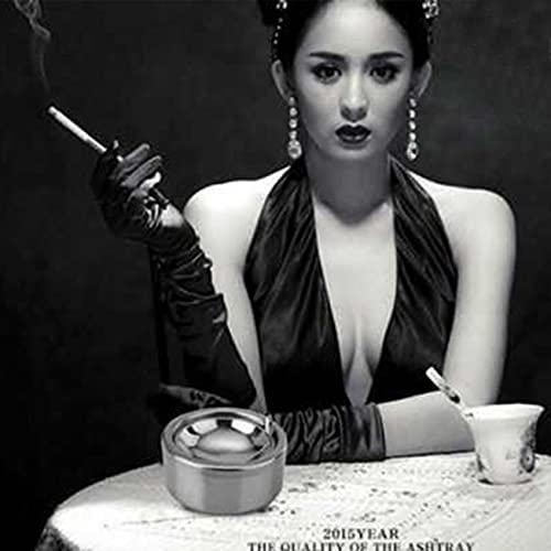 Outdoor Ashtray with Lid, hanlongyu Flip Top Stainless Steel Ash Tray Sets for Weed, Metal Windproof Ashtrays for Cigarettes, Smokers, Desktop Smoking Ashtray Office Patio Home Decor