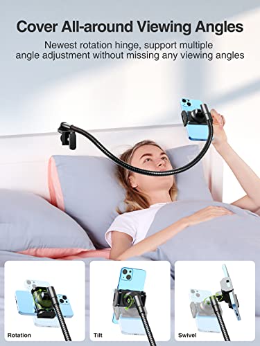 elitehood Aluminum Gooseneck Phone Holder for Bed [360° Swivel Tilt Rotation] - Long & Flexible Bed iPhone Holder, Overhead Cell Phone Mount Stand for Desk, Compatible with 4-7’’ Cellphone