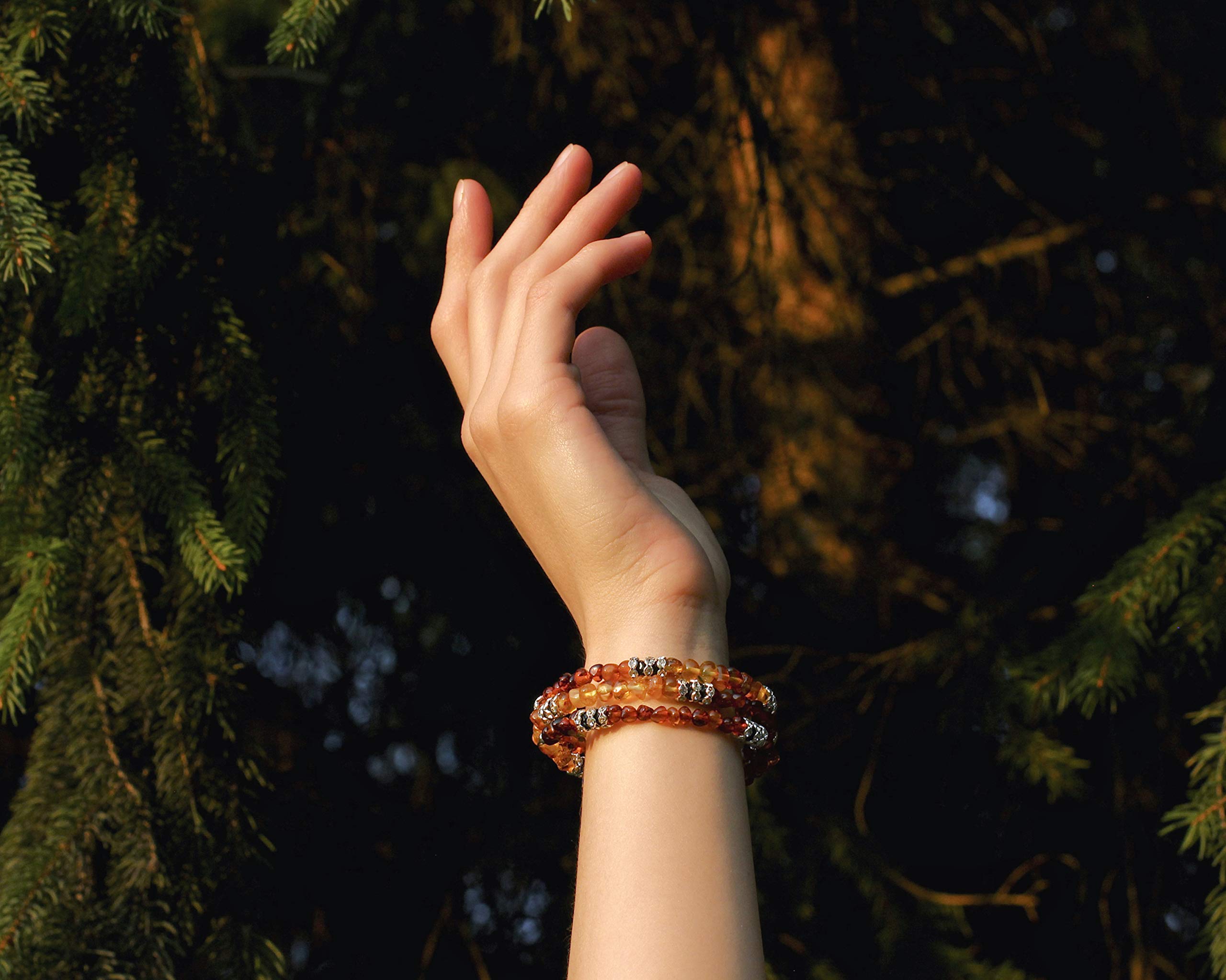 Baltic Amber Bracelet for Adult, Handmade Clean Polished Amber Jewelry- Wire Snake, up to 7.5” wrist size