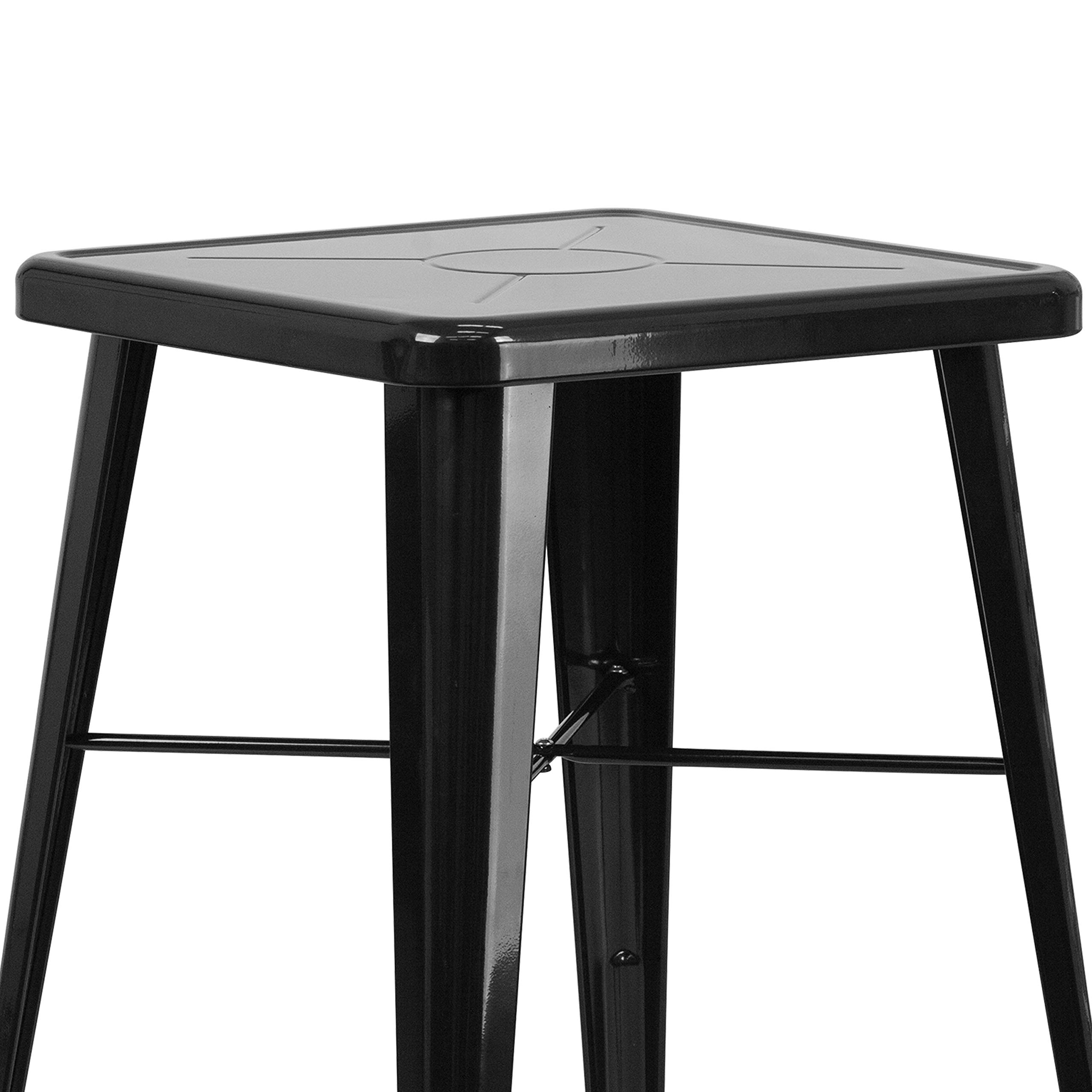 EMMA + OLIVER Commercial 23.75SQ Silver Metal Indoor-Outdoor Bar Table Set-2 Stools-Backs