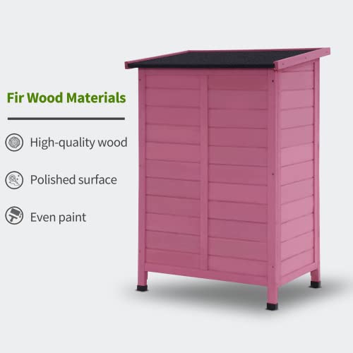 MCombo Outdoor Wood Storage Cabinet, Small Size Garden Wooden Tool Shed with Double Doors, Outside Tools Cabinet for Backyard (24.6βx 18.3βx38.2β) 0985 (Pink)