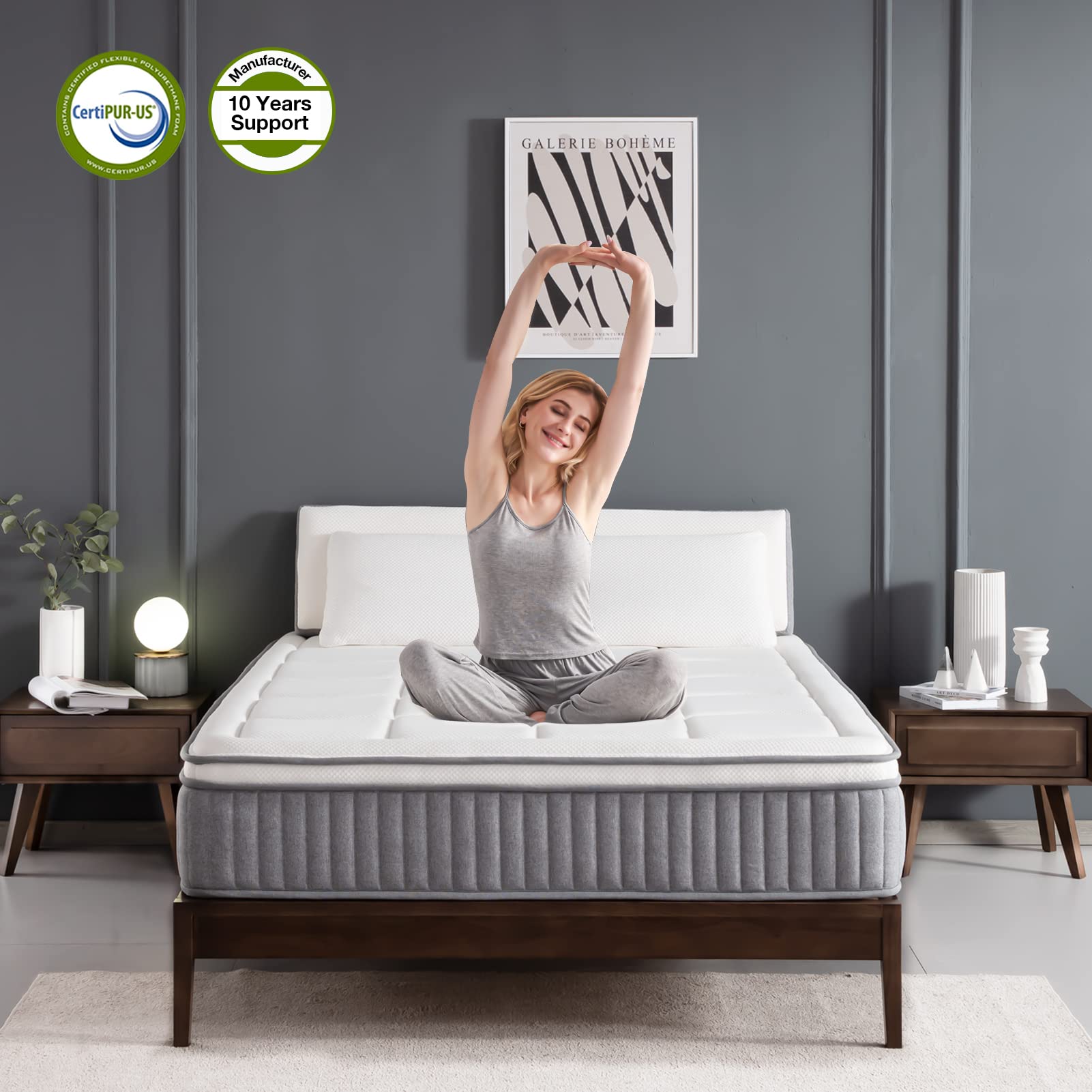 Twin Mattress, DIGLANT 12 Inch Euro Top Hybrid Mattress, Gel Memory Foam with Pocket Spring Mattress in a Box and Balance Support, Medium Feel Mattress, CertiPUR-US Certified