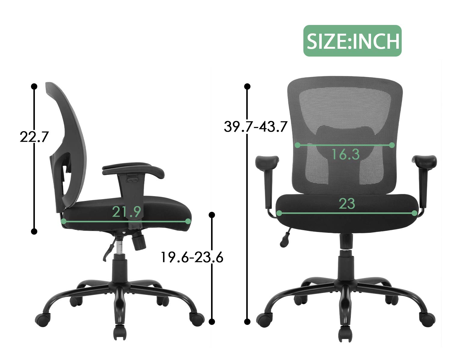 BestOffice Big and Tall Office Chair 500lbs Desk Chair Mesh Computer Chair with Lumbar Support Wide Seat Adjust Arms Rolling Swivel High Back Task Executive Ergonomic Chair for Home Office (Grey)
