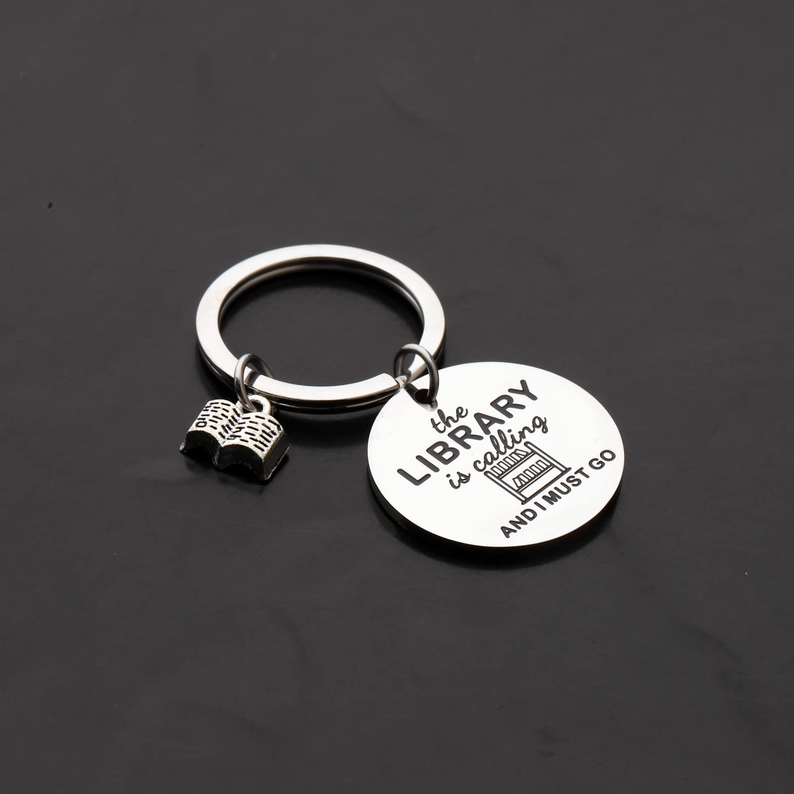 BLEOUK Librarian Keychain Book Lover Gift Bookworm Gift Gift For Reading Teacher The Library Is Calling And I Must Go (LIBRARY is calling)