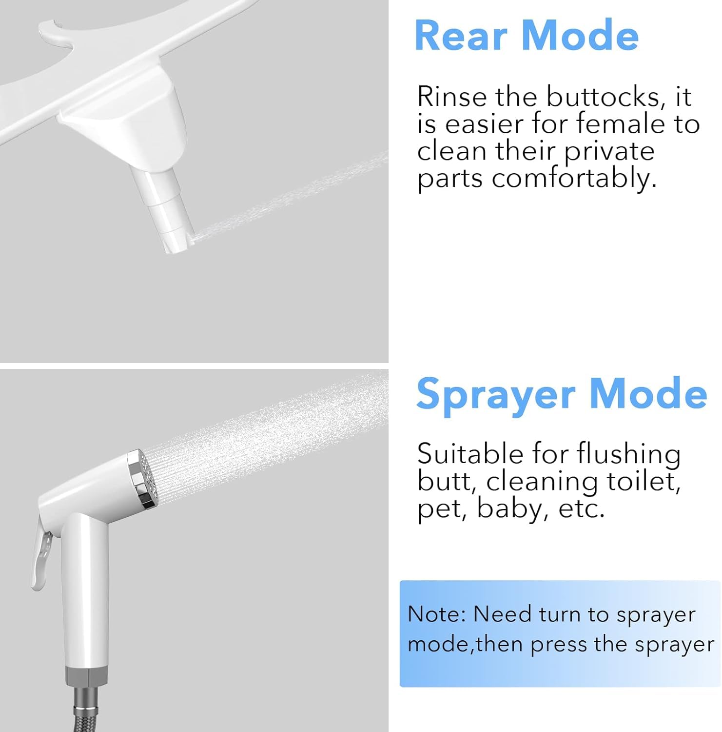 DEANIC 2-in-1 Bidet Attachment with Handheld Bath Bidet Sprayer, Ultra-Slim Adjustable Water Pressure Nozzle, Cold Water Non Electric Hand Sprayer for Toilet Seat (White, 2 Pack)