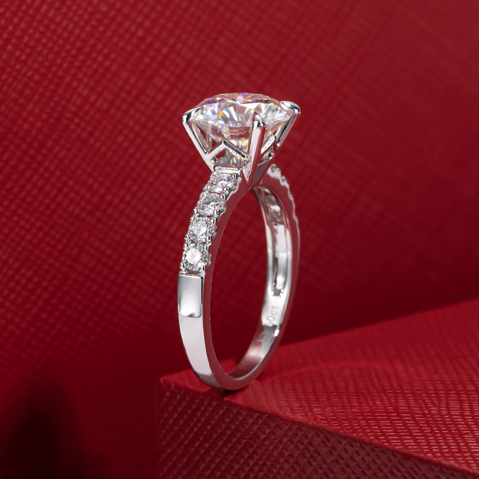 CADYNO 14K White Gold Moissanite Engagement Ring 4.3ct D Color Lab Grown Created Diamond Solid Real Gold Eternity Wedding Solitaire Anniversary Promise Ring for Women 5