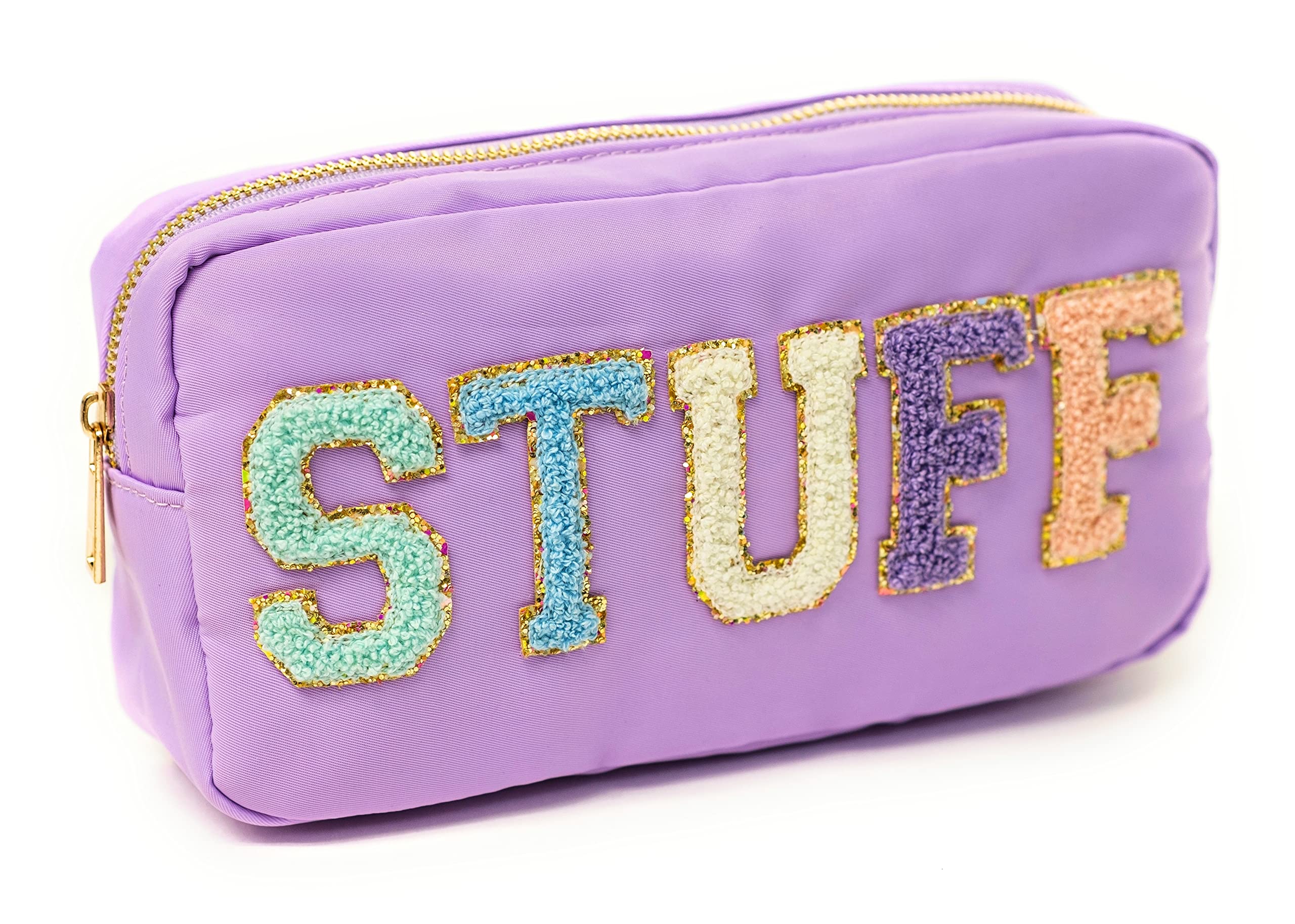 Chenille letter stuff bag, Nylon Cosmetic Bag, Preppy makeup bag, Preppy patch bag, Cosmetic pouch for women, Purple