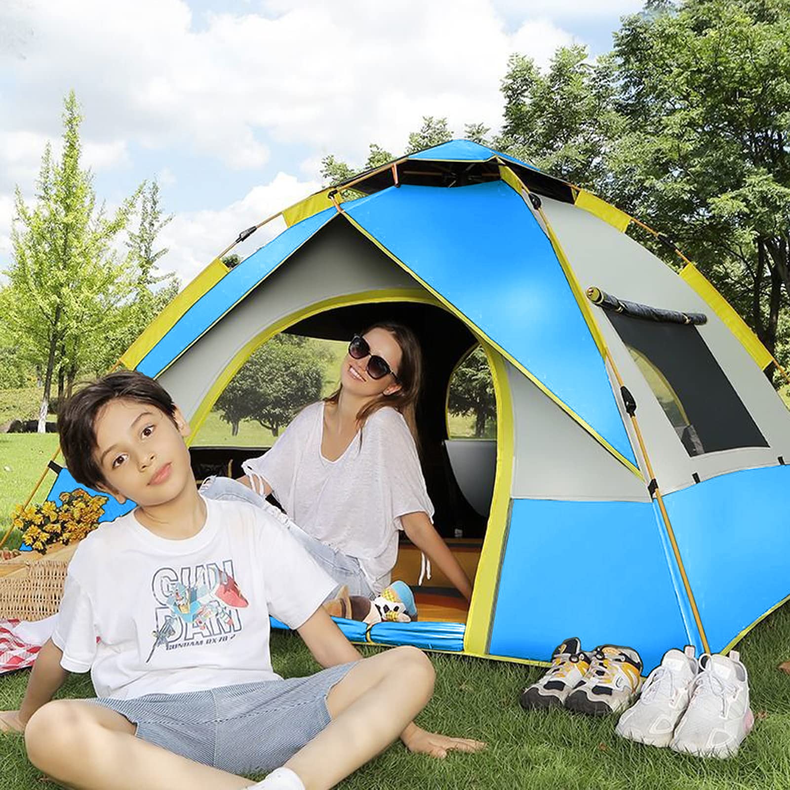 Camping Tent 2/3 Person Family Double Layer Outdoor Camping Tent Waterproof Windproof Suitable for Travel and Party