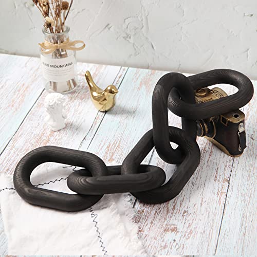 Ohiyoo Wood Chain Link Decor Black, Hand Carved 5-Link Wood Knot Decor for Home Decor, Pine Wood Chain Link Decorative Boho Wood Decor for Coffee Table Farmhouse Decor Shelf Decor (Black)