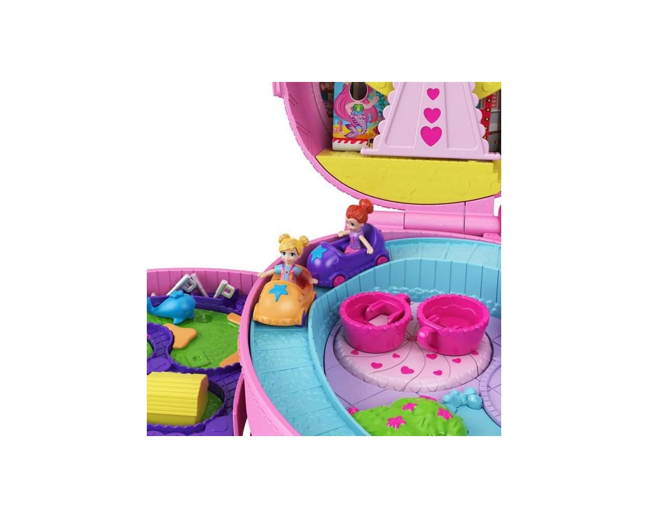 Polly Pocket 2-in-1 Travel Toy Playset with 2 Micro Dolls & Ice Cream Cart Accessoory, Tiny is Mighty Theme Park Backpack Compact