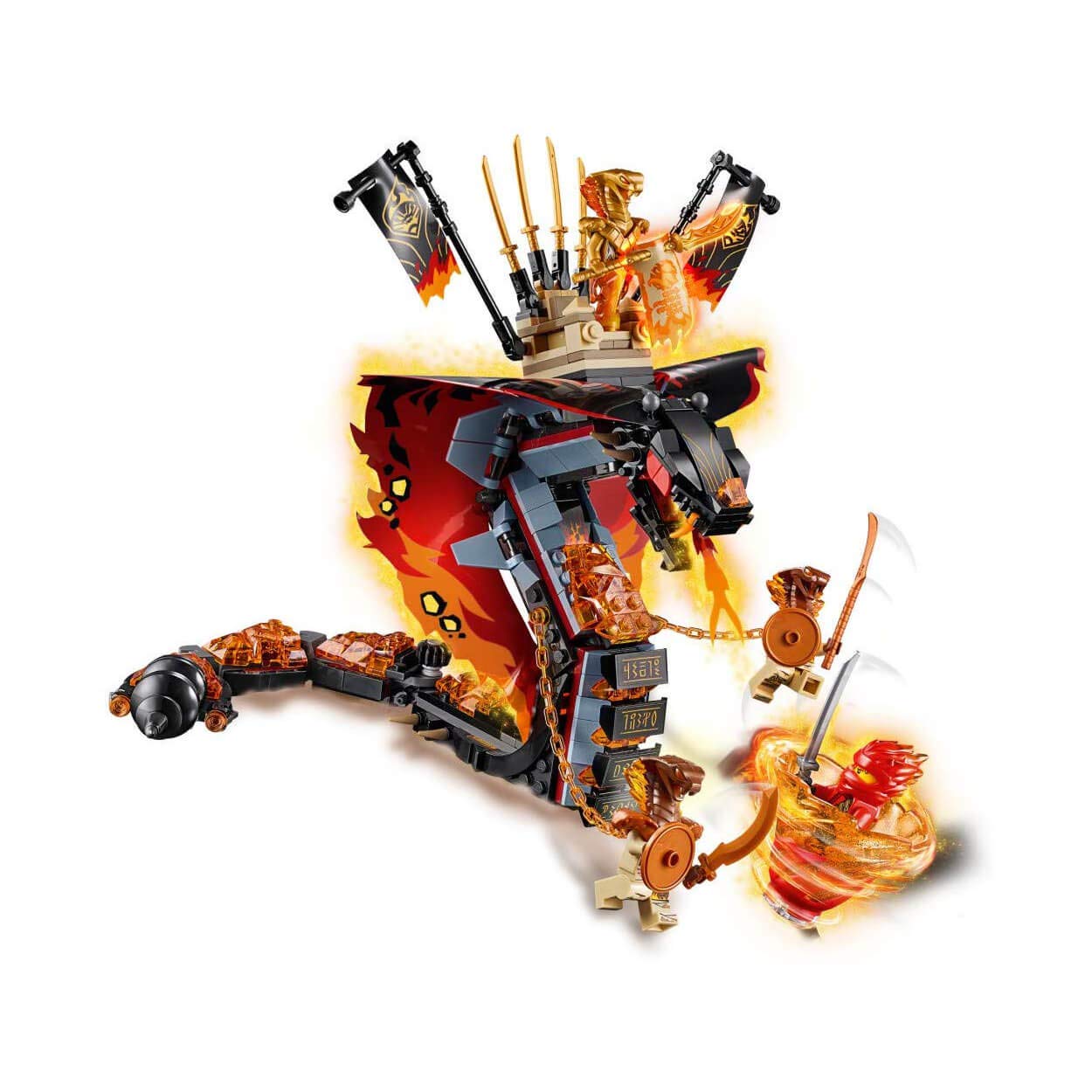 LEGO NINJAGO Fire Fang 70674 Snake Action Toy Building Set with Stud Shooters and Ninja Minifigures Characters, Perfect for Group Play (463 Pieces)