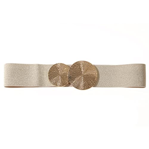 Gunsound Women's Elastic Vintage Wide Waist Belt Stretchy Retro Cinch Belts Waistband For Dresses (Gold+Gold Buckle, Suit For Waist Size 27"-35")