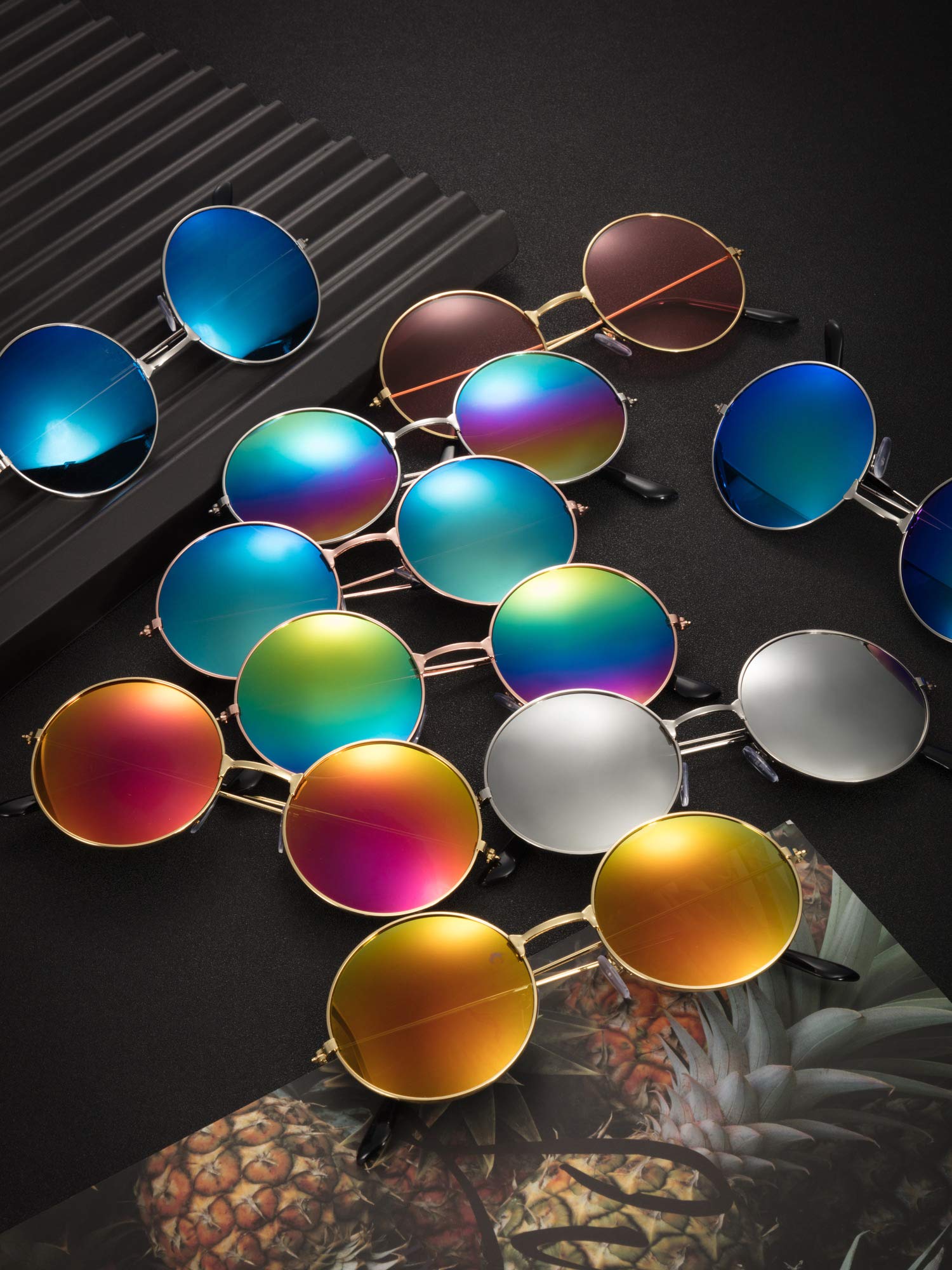 Blulu 18 Pairs Hippie Round Sunglasses for Women Men Bulk Retro Circle Hippie Glasses Metal Frame for Disco Party Accessory