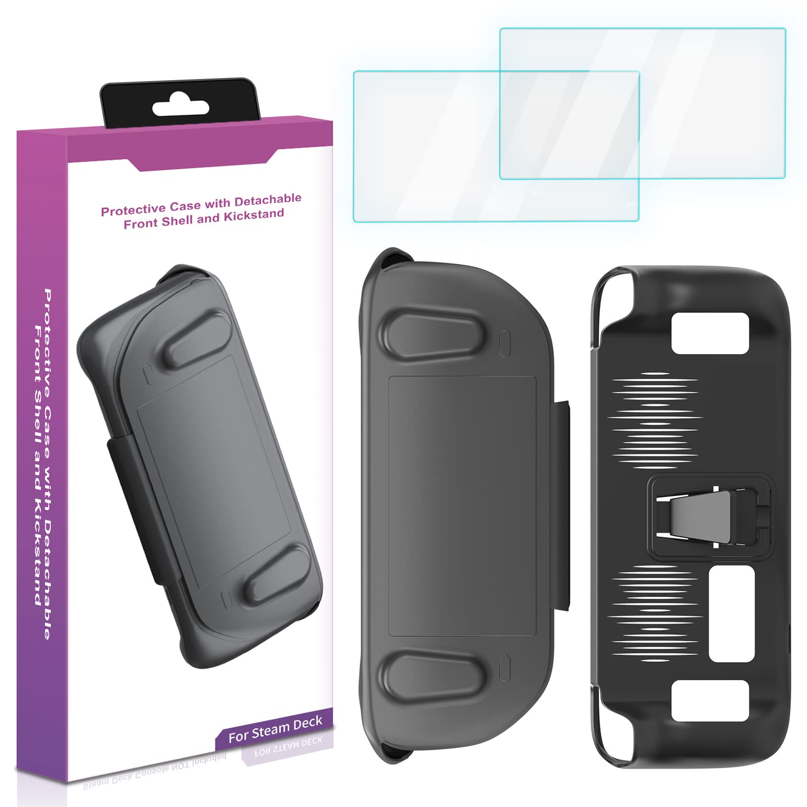 CAIJUNKAI Steam Deck Case with 2 Pack Screen Protectors, TPU Flip Cover Protective Case for Steam Deck with Stand Base, Heat Dissipation, Anti-drop, Non-Slip and Anti-Scratch Design