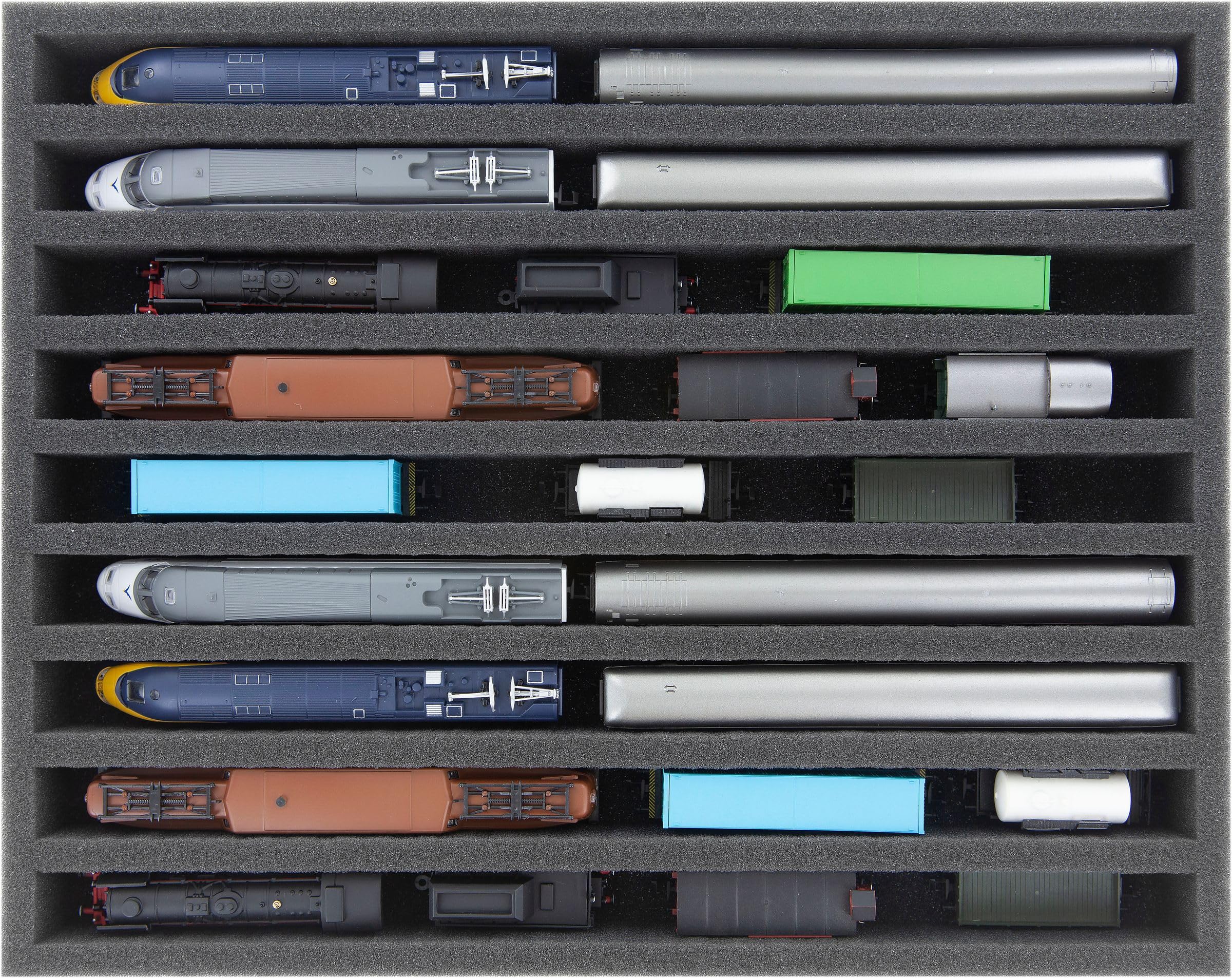 Feldherr Storage Box FSLB040 for Model Railway locomotives, Wagons and Vehicles - 9 Slots for N Gauge Vertical, Amount:3 pcs.