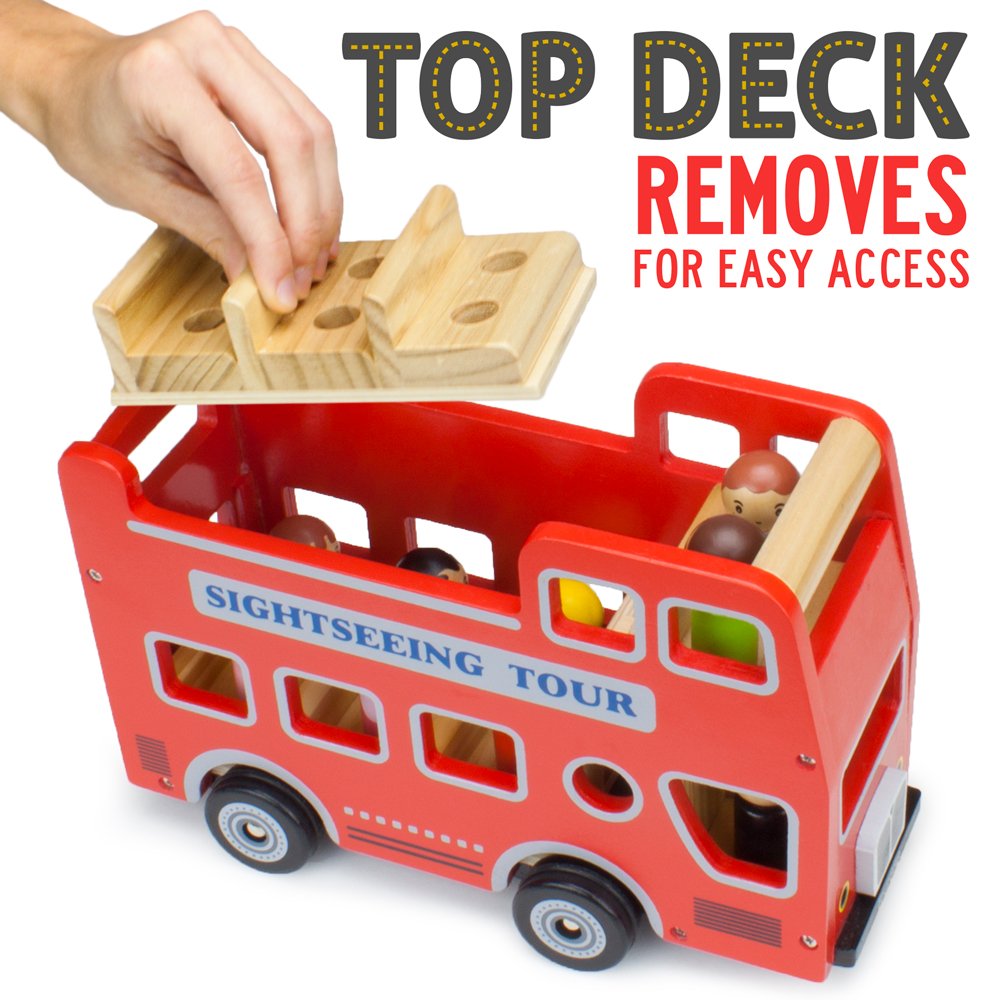 Imagination Generation Wooden Wheels Natural Beechwood Chunky Cars and Vehicles for Children +12 Months | Double Decker Bus