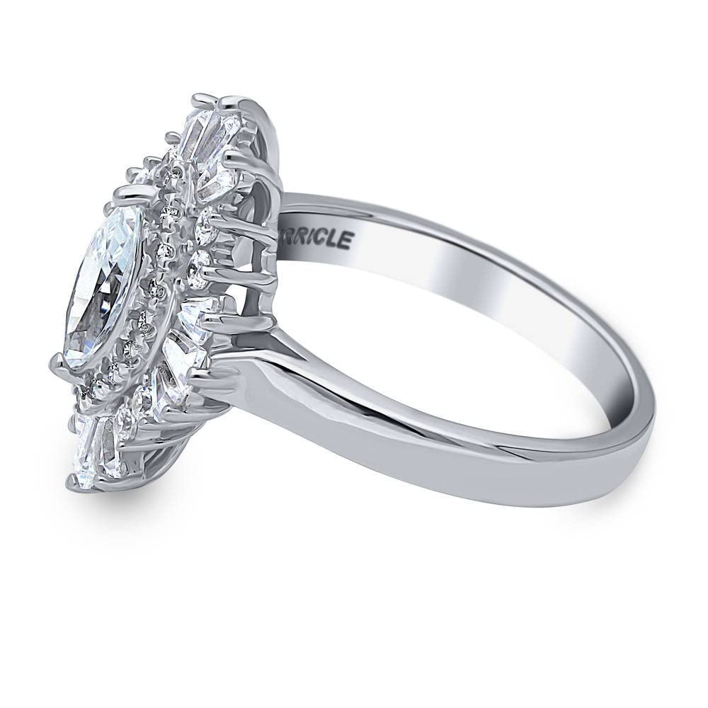 BERRICLE Sterling Silver Halo Wedding Engagement Rings Marquise Cut Cubic Zirconia CZ Statement Cluster Ring for Women, Rhodium Plated Size 5