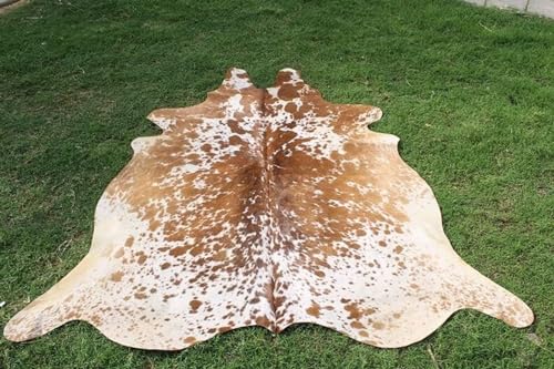DECIMAL Cowhides 100% Genuine Cowhide Rug-Modern Style Skin Print Floor Carpet for Living Room,Bedroom,Kitchen-Washable Decor Mat,Home Decorations (Brown & White, 5X4 FT)