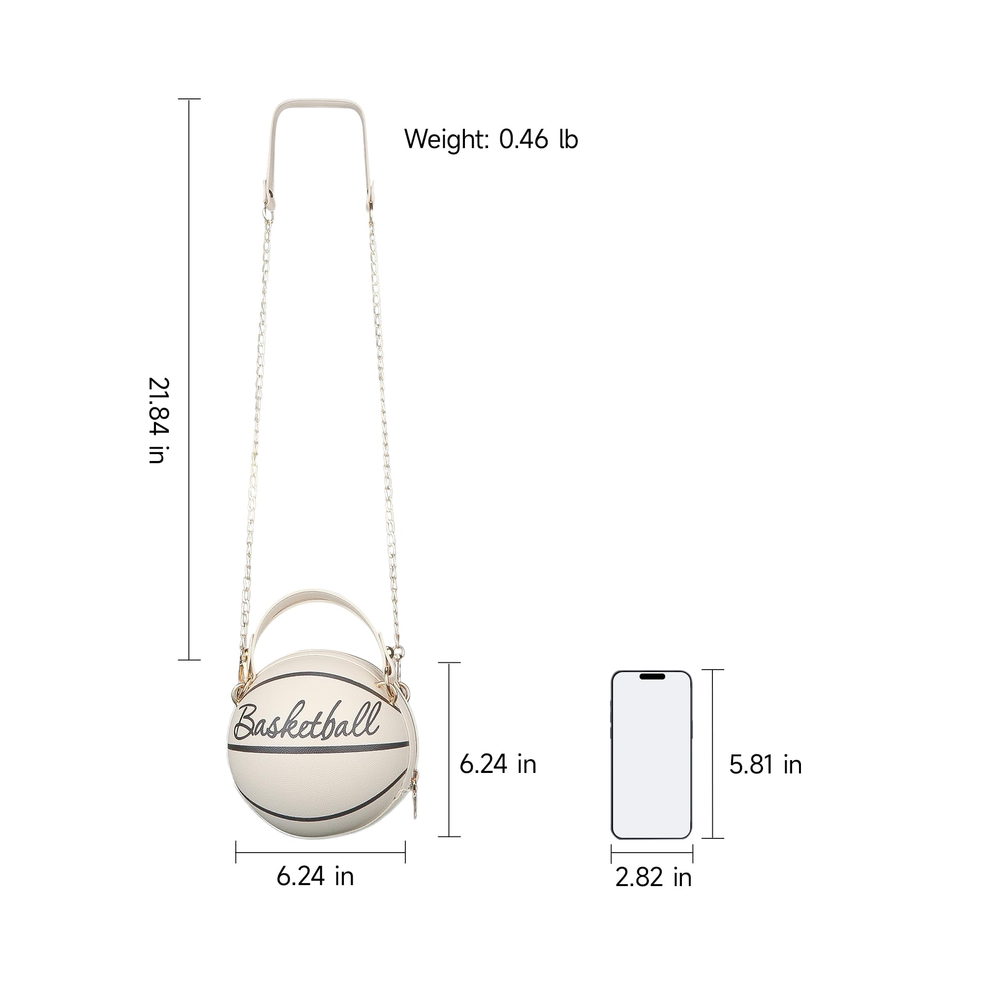WLC Basketball Shape Purse,PU Spherical Shape Shoulder Bag for Women, White