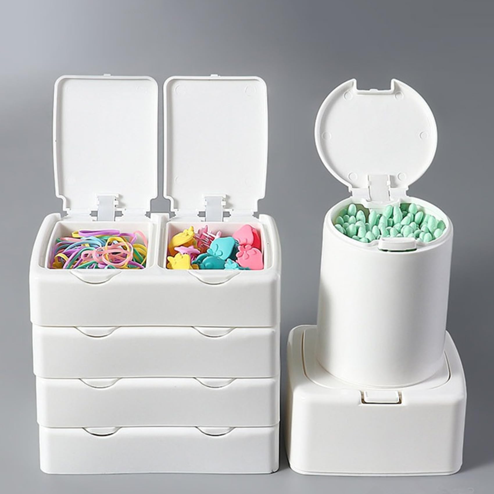 Cotton Swab Ball Qtip Holder Jar Plastic Container Dispenser Box with Lid for Bathroom Home Storage Organizer (Round (Single Grid))