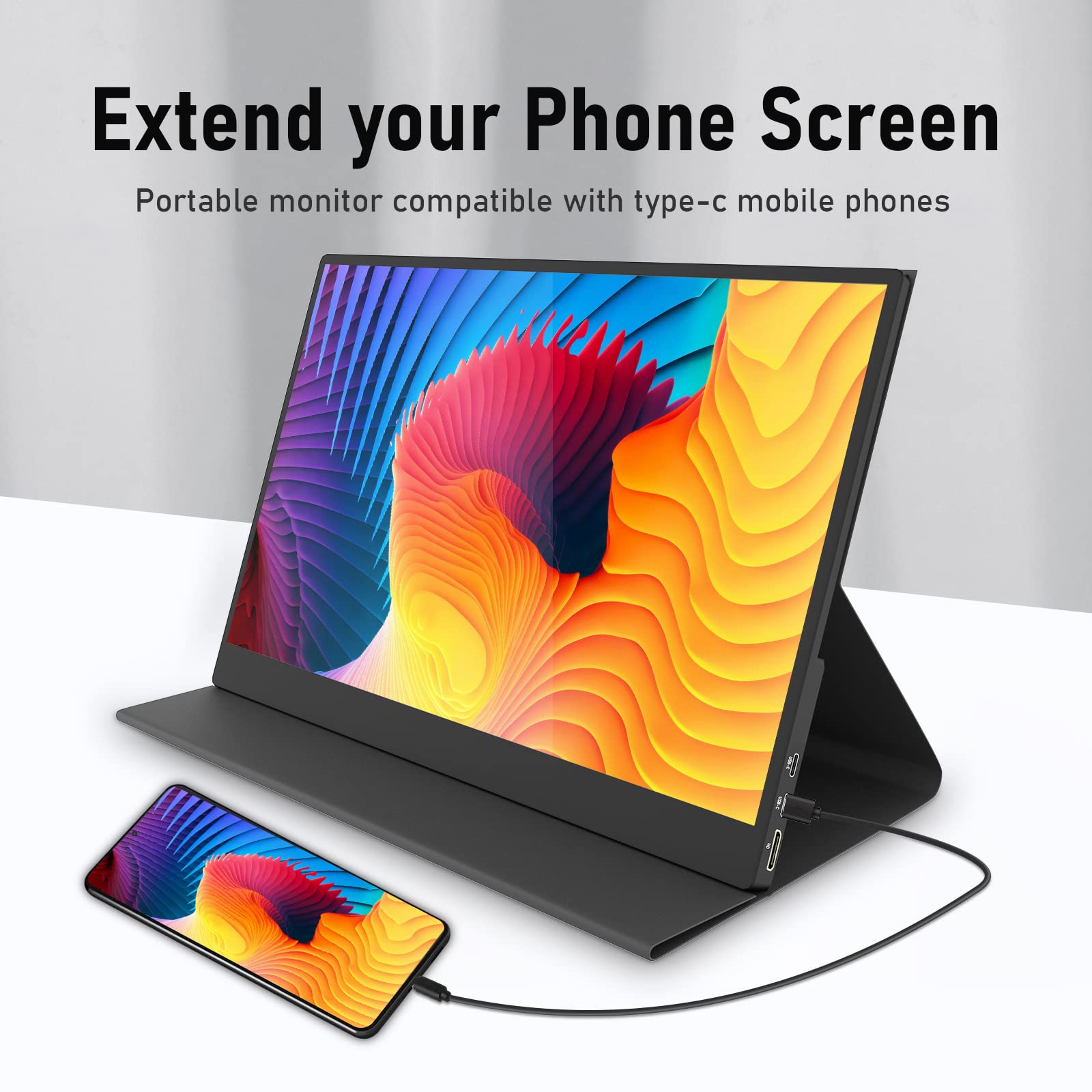 DECIONE Portable Monitor, 15.6 Inch 1080P FHD IPS USB C Second Laptop Screen, External Computer Display with Protective Case