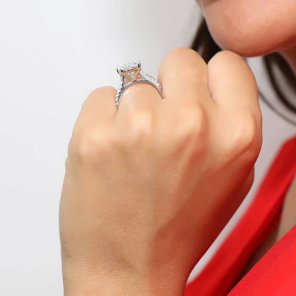 BERRICLE Sterling Silver Solitaire Wedding Engagement Rings 5.5 Carat Oval Cut Cubic Zirconia CZ Statement Cocktail Ring for Women, Rhodium Plated Size 4.5