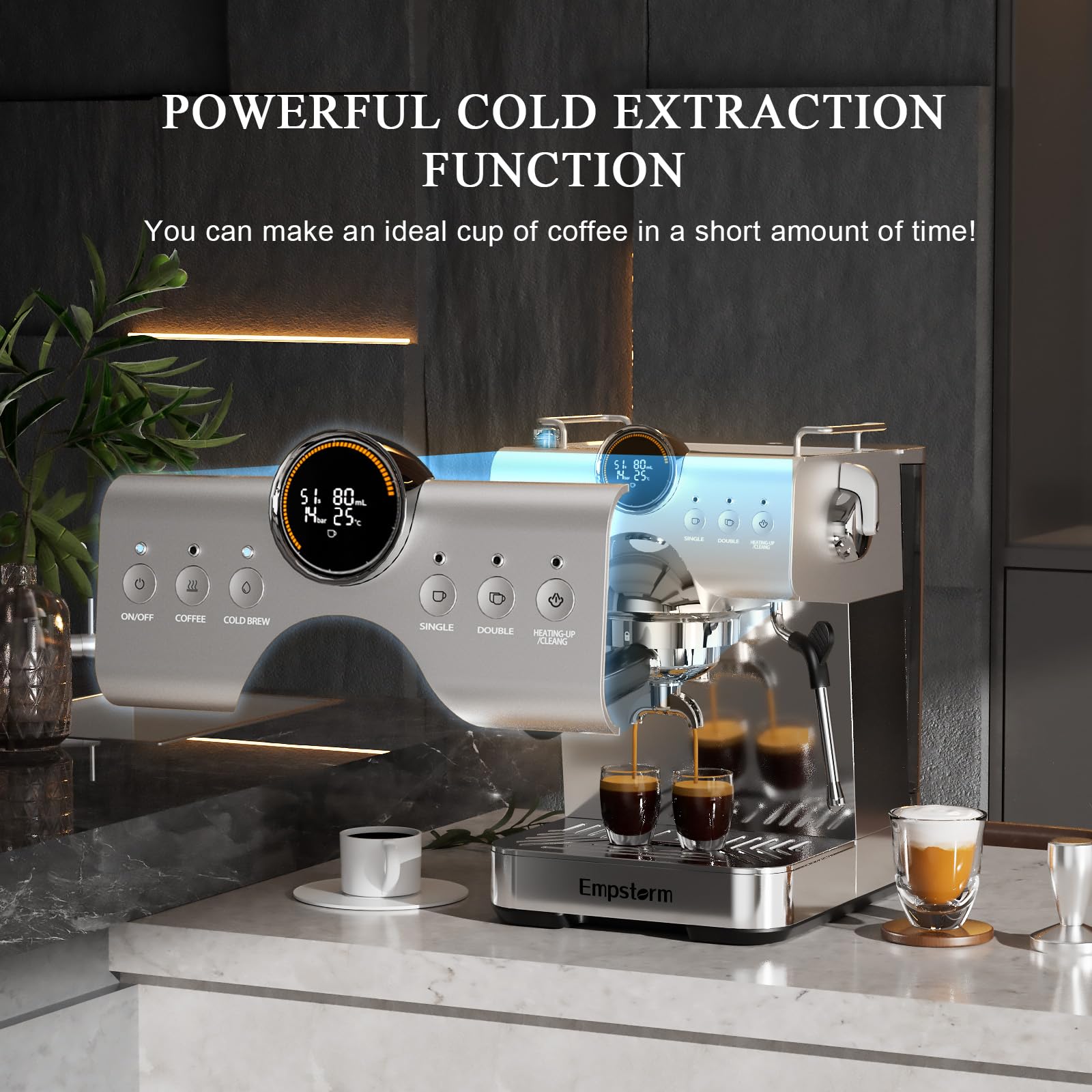 Empstorm 20 Bar Espresso Maker, Espresso Machine with Milk Frother Steam Wand, Compact Espresso Coffee Machine with for Cappuccino, Latte, Fast Heating (EM-CB1-01)
