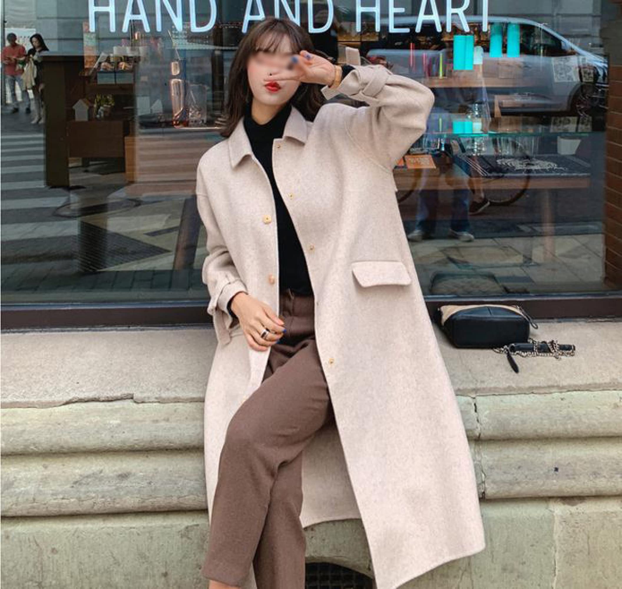 BLFYQB Woolen Coat Female in The Long Section Autumn and Winter Hepburn Wind Thicken Thigh Sen Department Woolen Jacket Capable Neat/Beige/S
